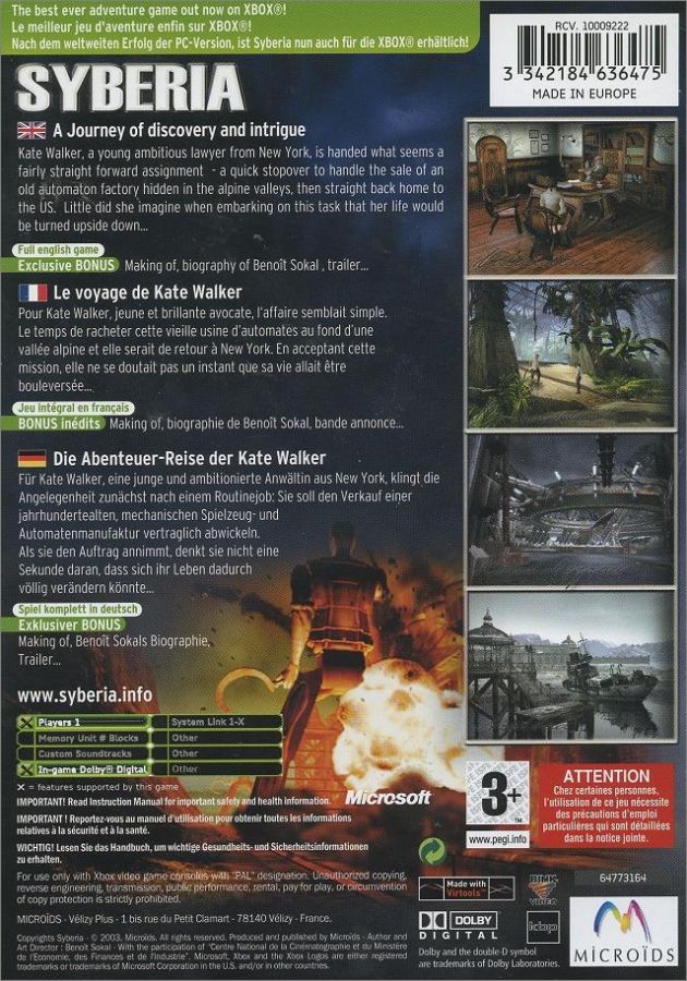 Syberia 1 (B. Sokal...) Xbox MICROSOFT Tous les jeux Videoludomania
