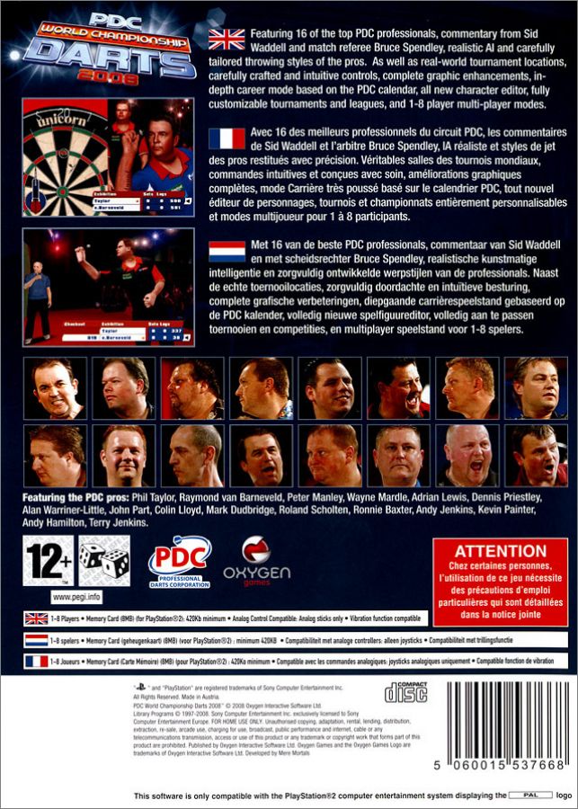 PDC World Championship Darts 2008 PS2 / PStwo / Playstation 2